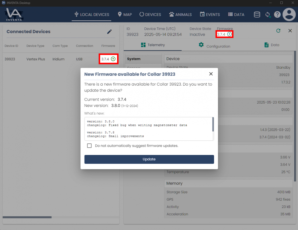 Update to the latest device firmware (INVENTA Desktop only) - Vectronic ...